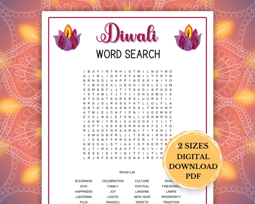 Diwali Word Search Game, Diwali Party, Festival of Lights, Printable ...