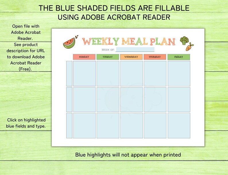 Editable Weekly Daycare Menu and Meal Planner for Preschool, Home ...
