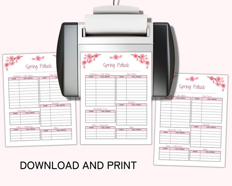 Spring Potluck Sign up Sheet Printable, Food Sign up Sheet, Spring ...