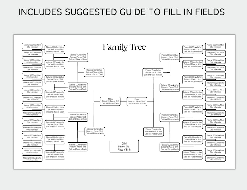 Family Tree Template 6 Generation, Family Tree Chart, Printable for ...