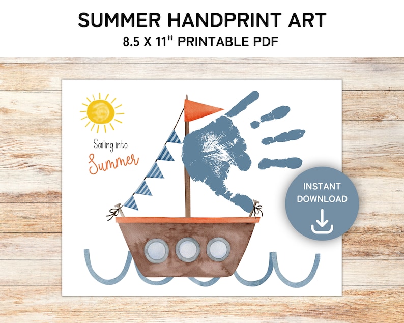 Summer Handprint Art, Handprint Craft, Printable Summer Keepsake, Kids ...