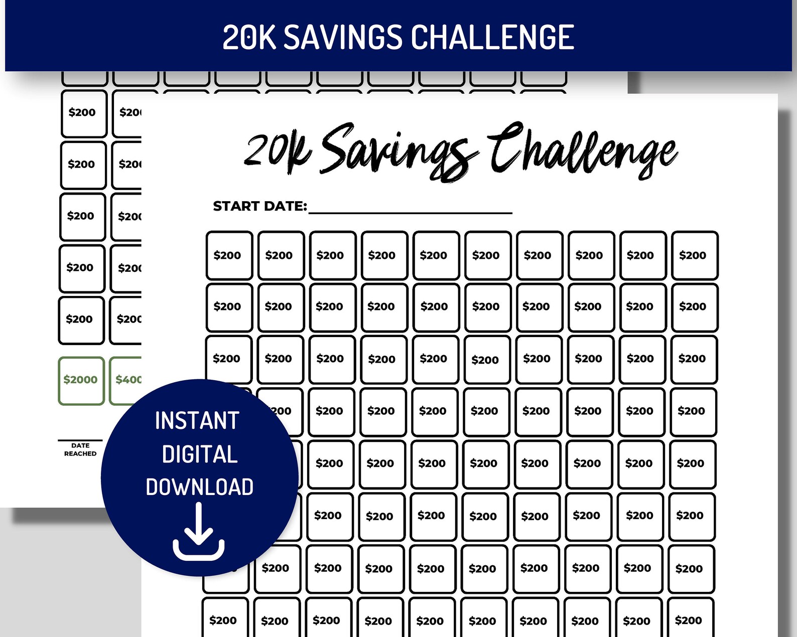 Printable 20K Savings Challenge Savings Tracker PDF Instant | Etsy