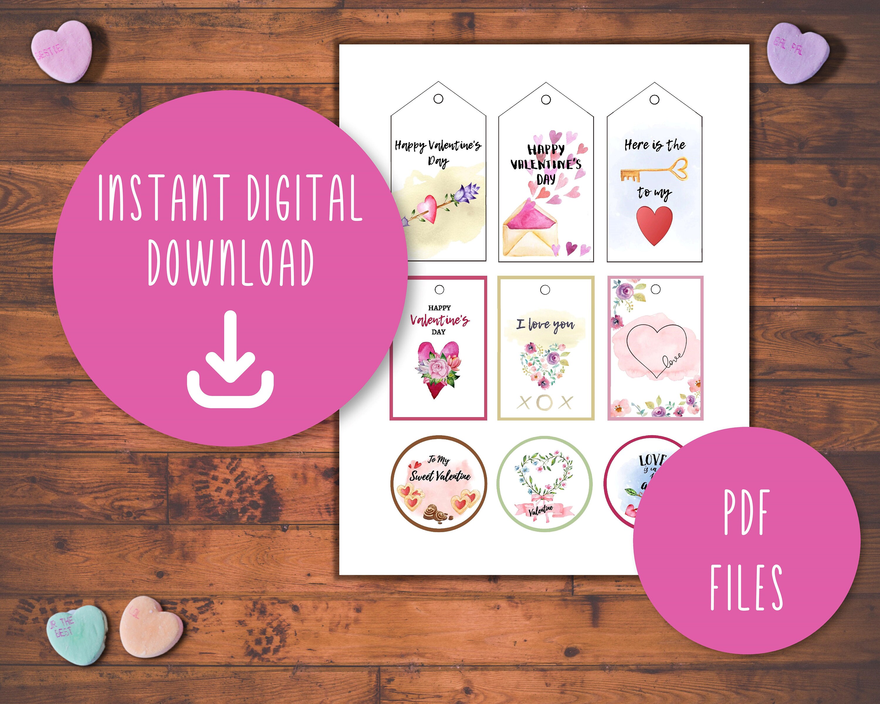 Valentine's Day Gift Tags Printable, Valentine Favor Tags, Instant ...