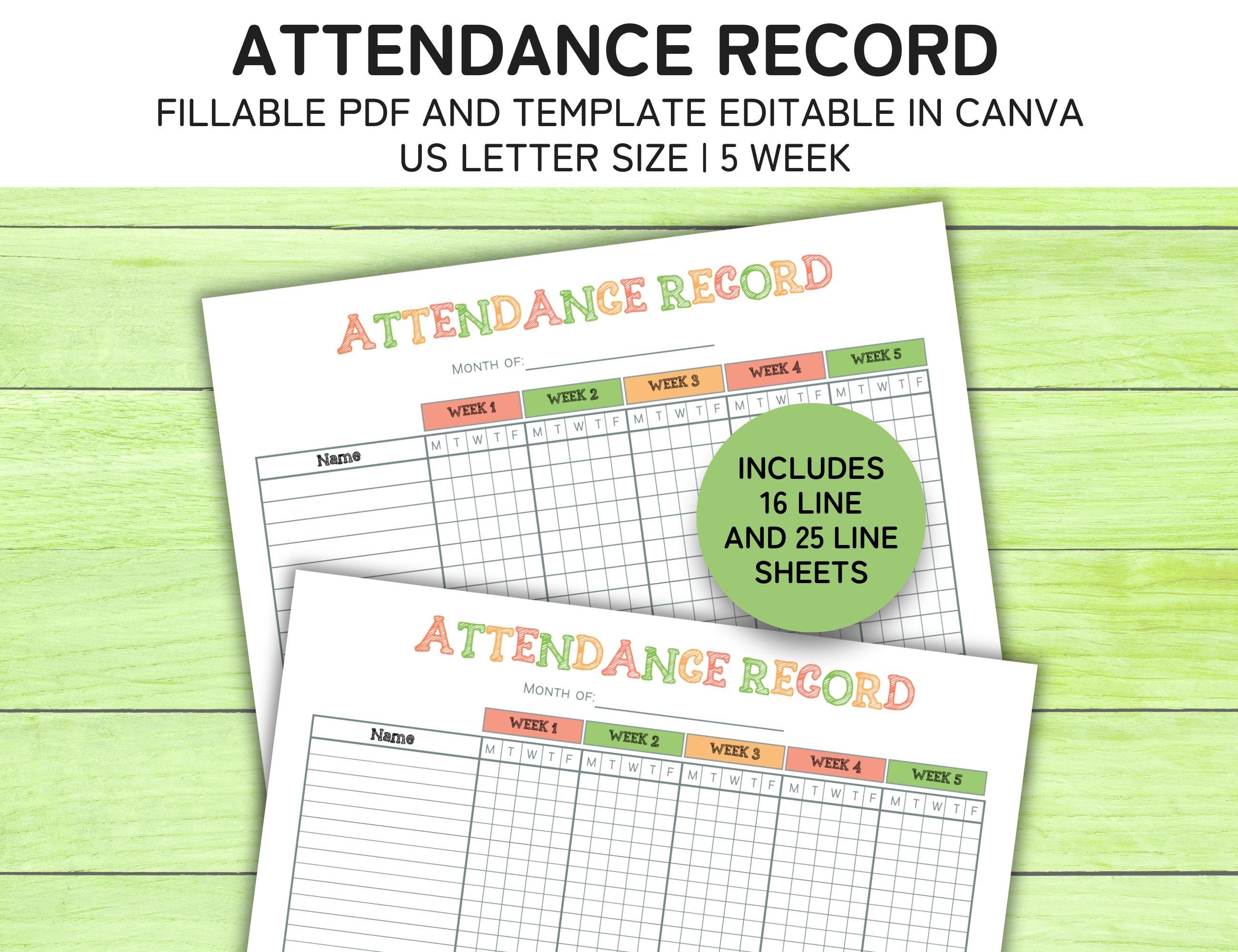 Editable Daycare Attendance Sheet for Preschool, Home School and in ...