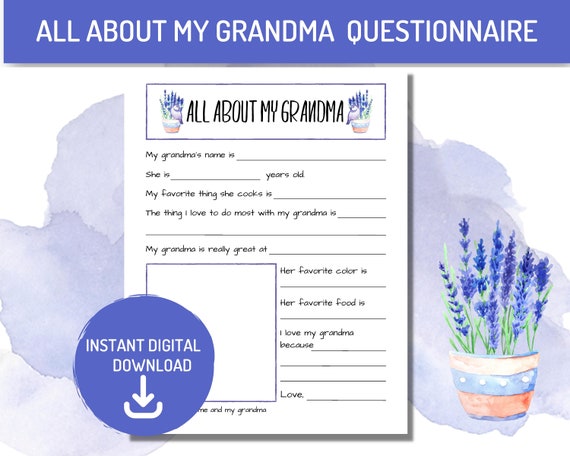 All About My Grandma Printable Questionnaire Mother's Day | Etsy