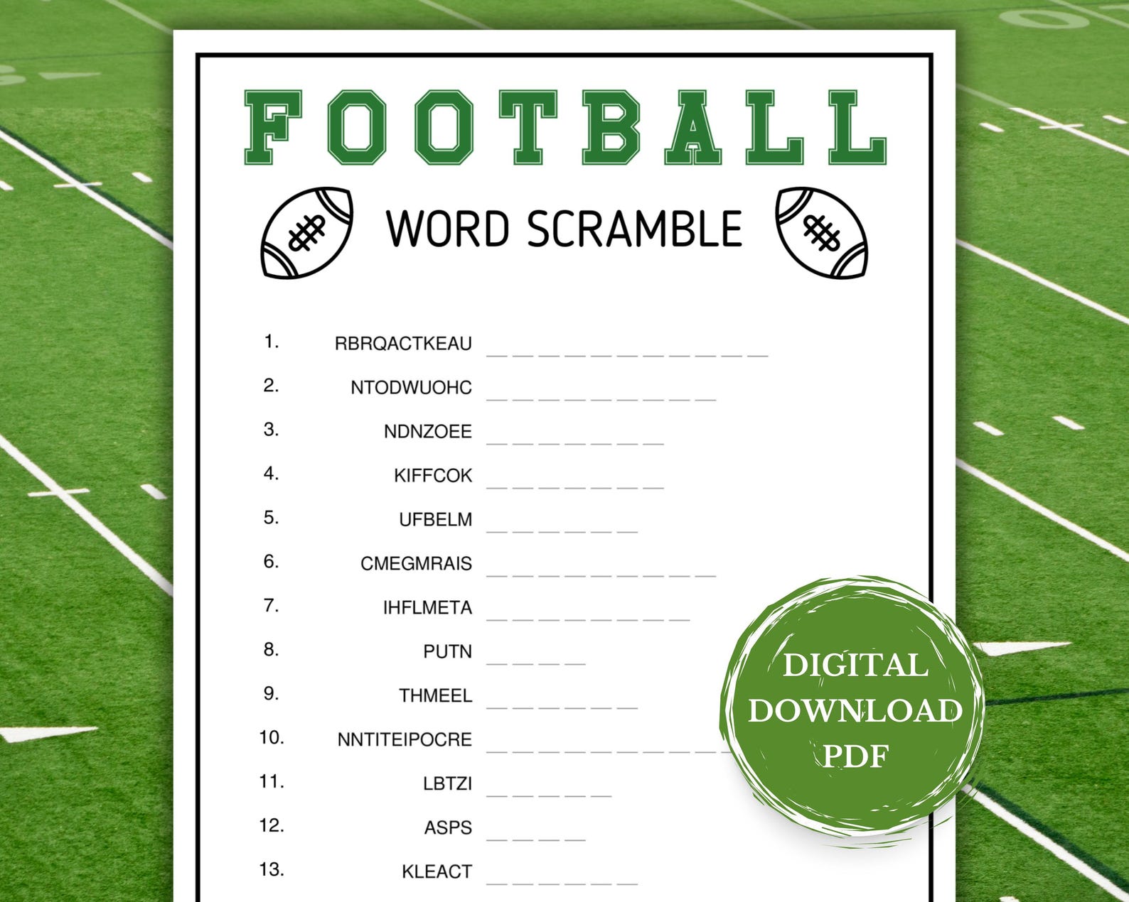 Football Word Scramble Game, Football Theme Party Games, Birthday Party ...
