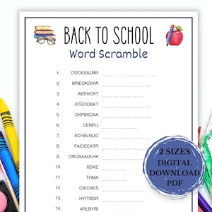 Back to School Word Scramble Game, First Week Classroom Activity Word ...