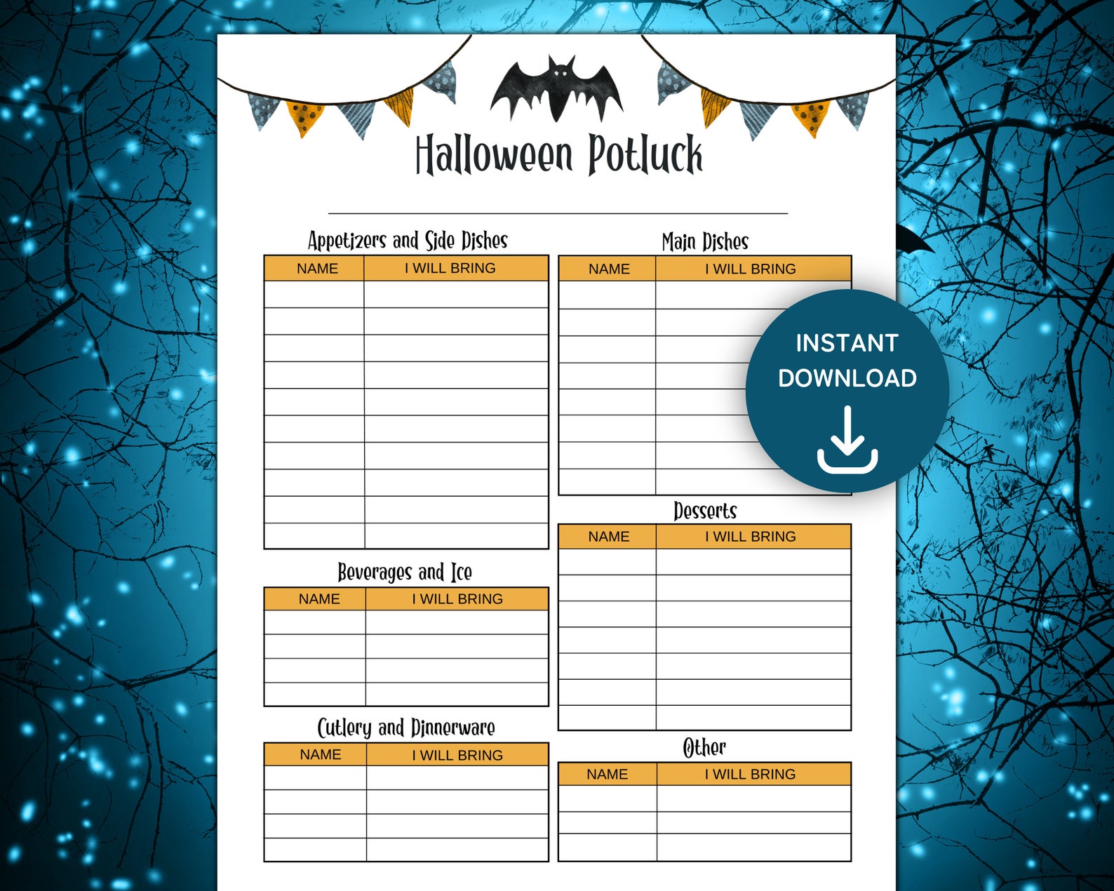 Halloween Potluck Sign up Sheet, Food Sign up Sheet, Halloween Party ...