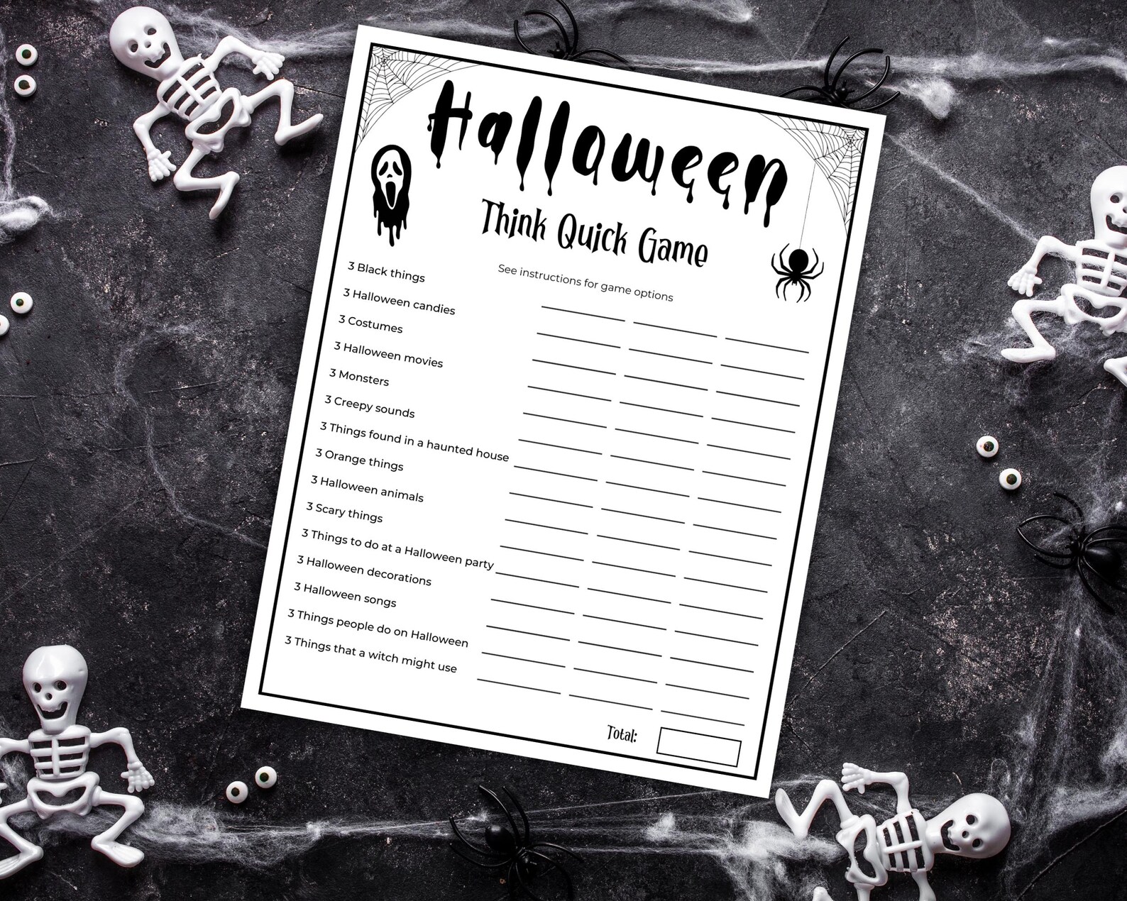 Halloween Think Quick Game, Printable Halloween Game for Kids, Teens ...