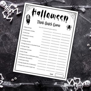 Halloween Think Quick Game, Printable Halloween Game for Kids, Teens ...