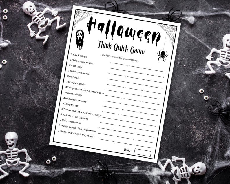 Halloween Think Quick Game, Printable Halloween Game for Kids, Teens ...