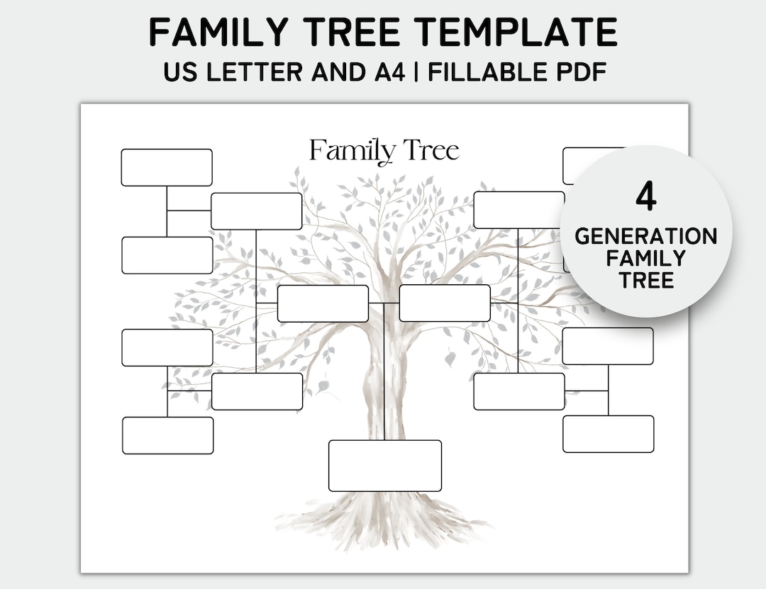 Family Tree Template 4 Generation Family Tree Chart - Etsy