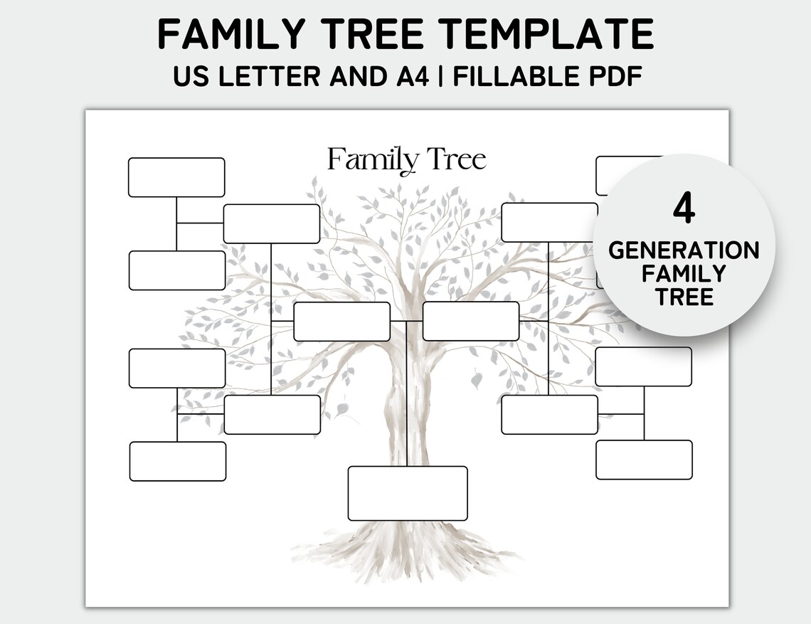 Family Tree Template 4 Generation Family Tree Chart - Etsy UK