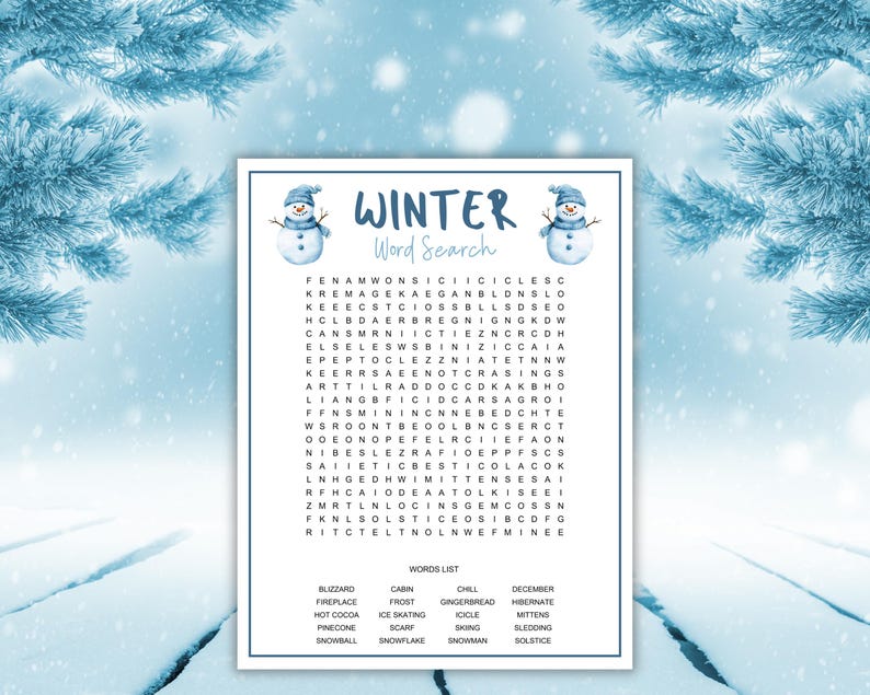 Winter Word Search Game, Printable Winter Activity, Fun Holiday ...