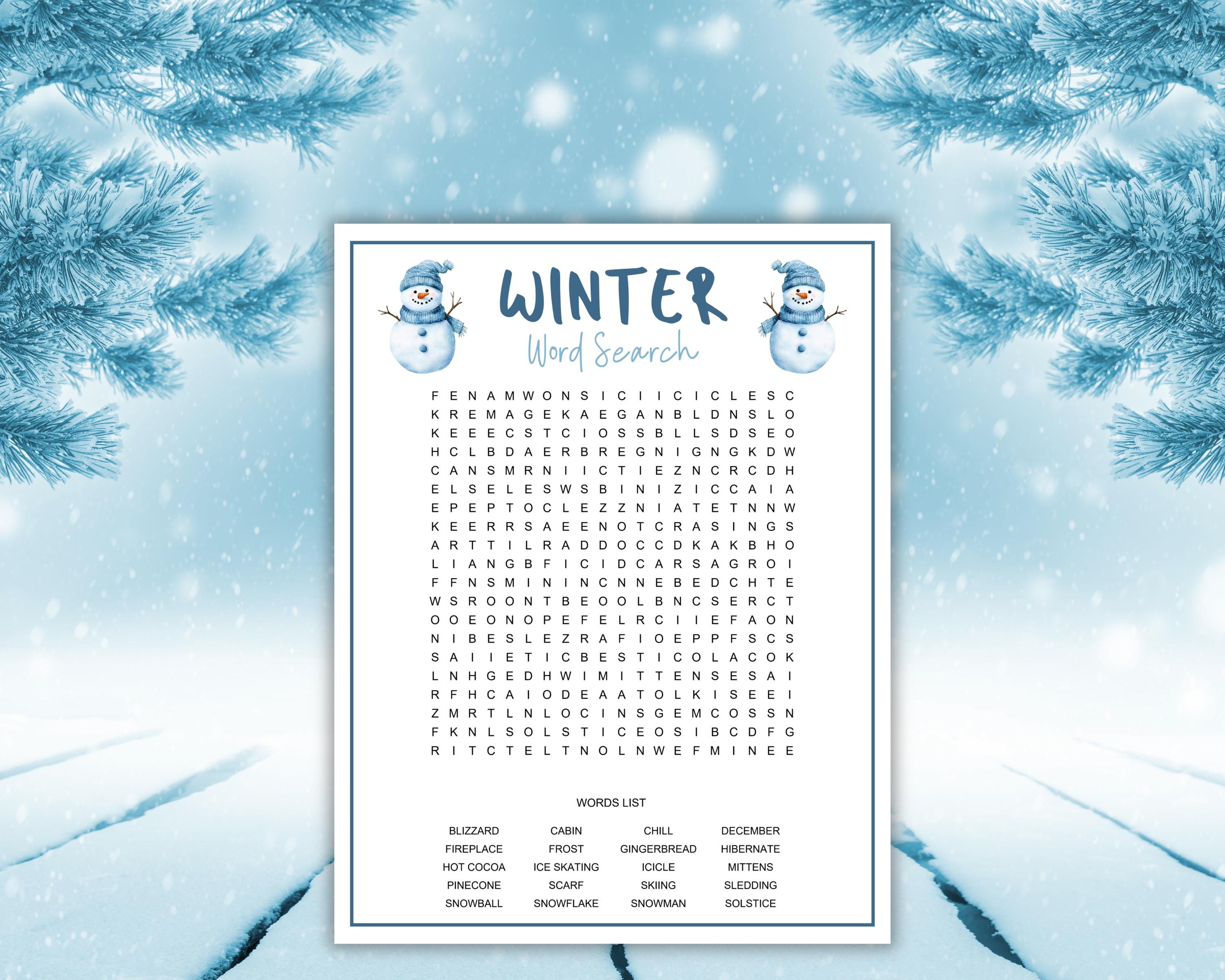 Winter Word Search Game, Printable Winter Activity, Fun Holiday ...