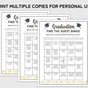 Graduation Find the Guest Bingo Game for Graduation Party, Mix and ...