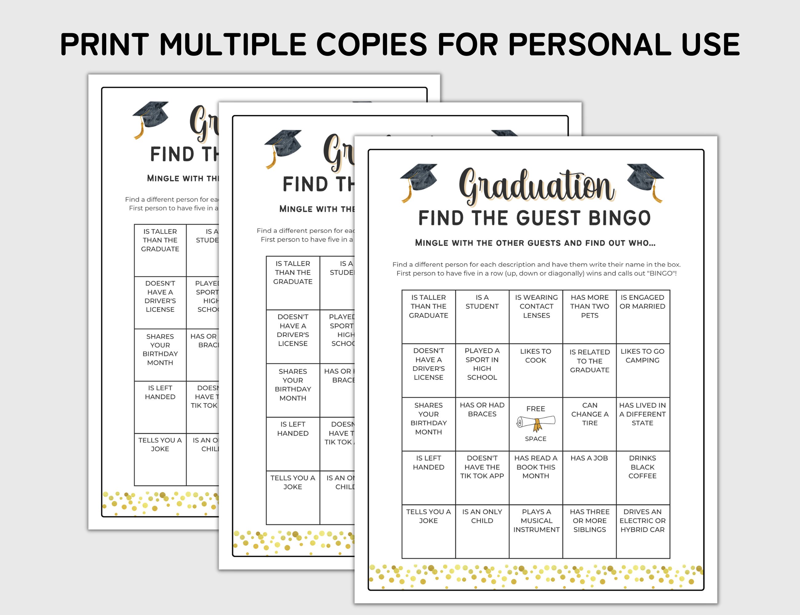 Graduation Find the Guest Bingo Game for Graduation Party, Mix and ...