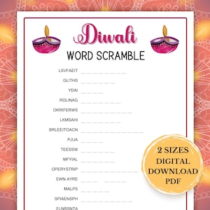 Diwali Word Scramble Game, Diwali Party, Festival of Lights, Printable ...