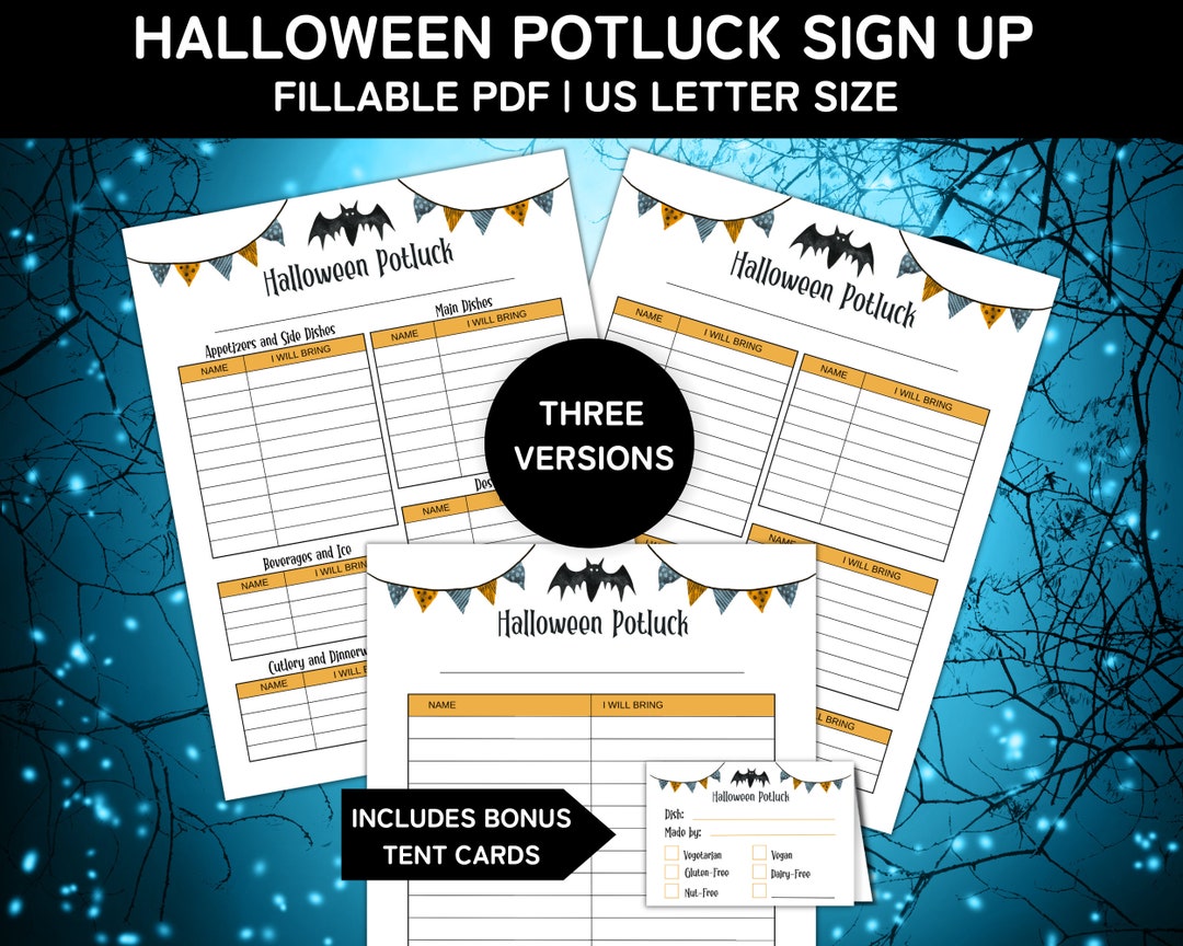 Halloween Printable Potluck Sign up Sheet, Food Sign up Sheet ...