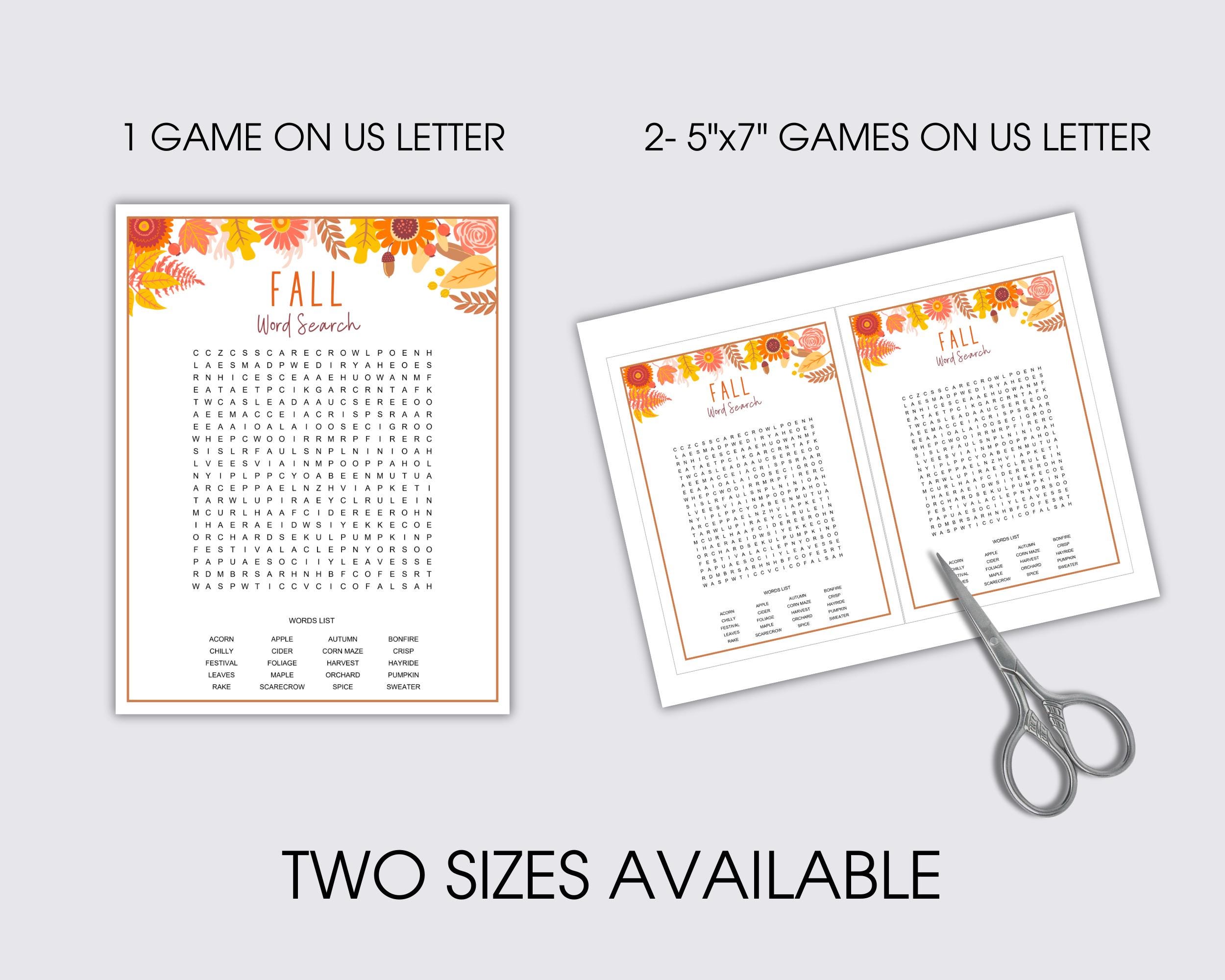Fall Word Search Game, Printable Word Game, Autumn Word Search Puzzle ...