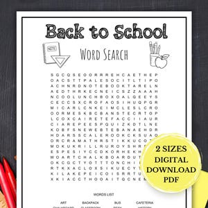 Back to School Word Search Game, First Week Classroom Activity Word ...