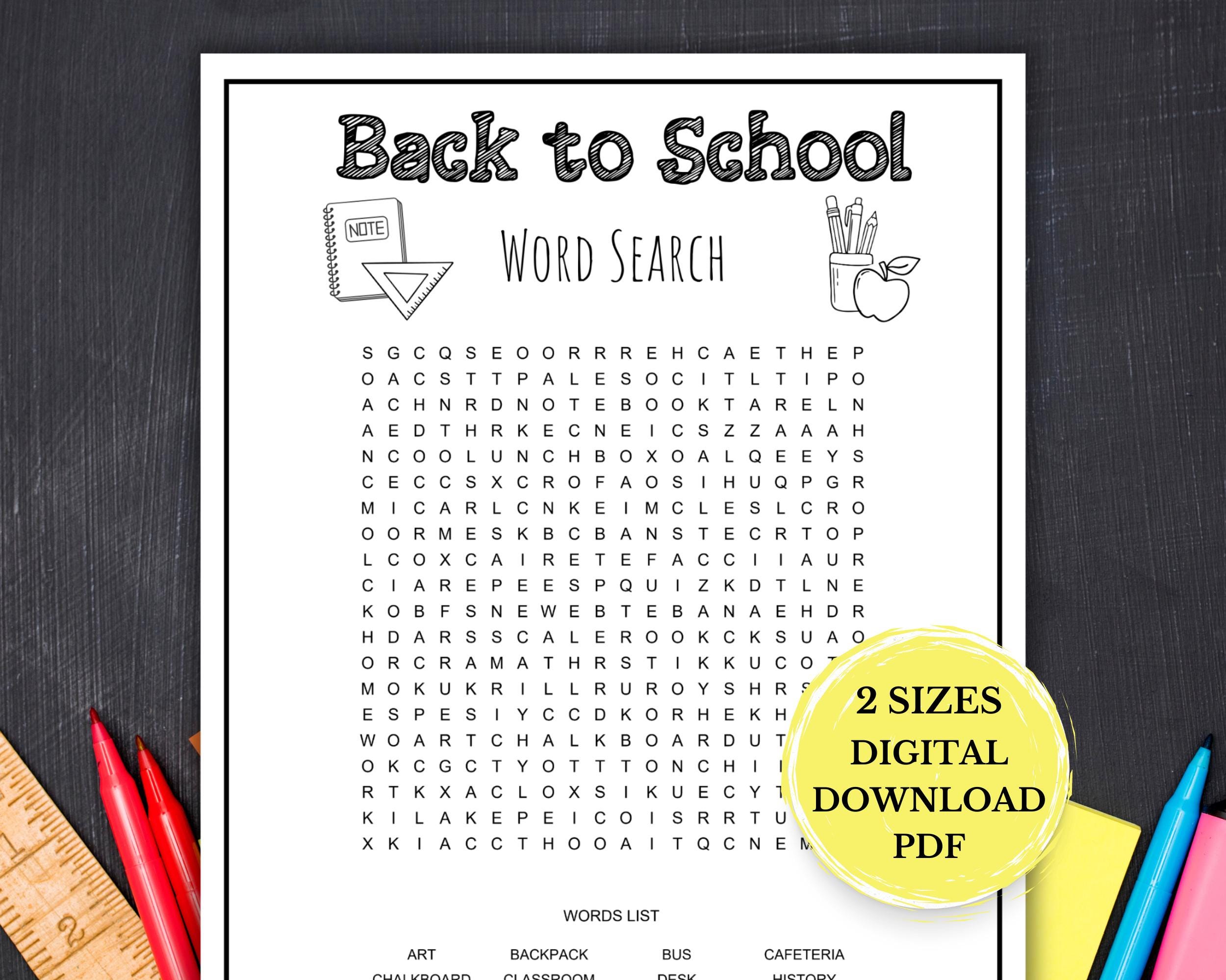 Back to School Word Search Game, First Week Classroom Activity Word ...
