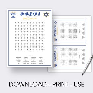 Hanukkah Word Search Game, Jewish Party, Hebrew Holiday Word Search ...
