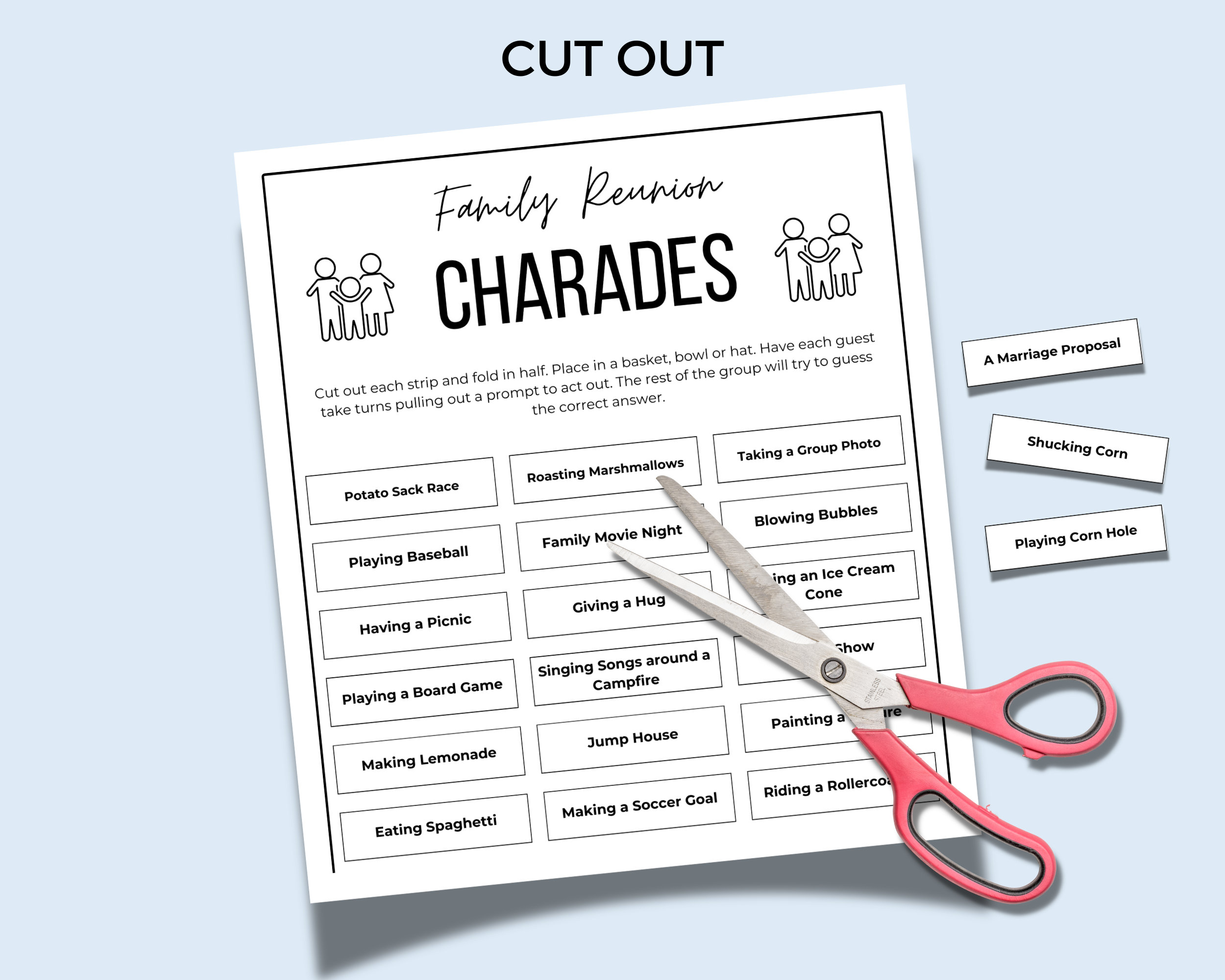 Family Reunion Charades Game, Printable Icebreaker Game, Charades Words ...