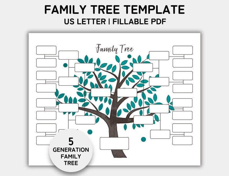 Family Tree Template 5 Generation, Family Tree Chart, Printable for ...