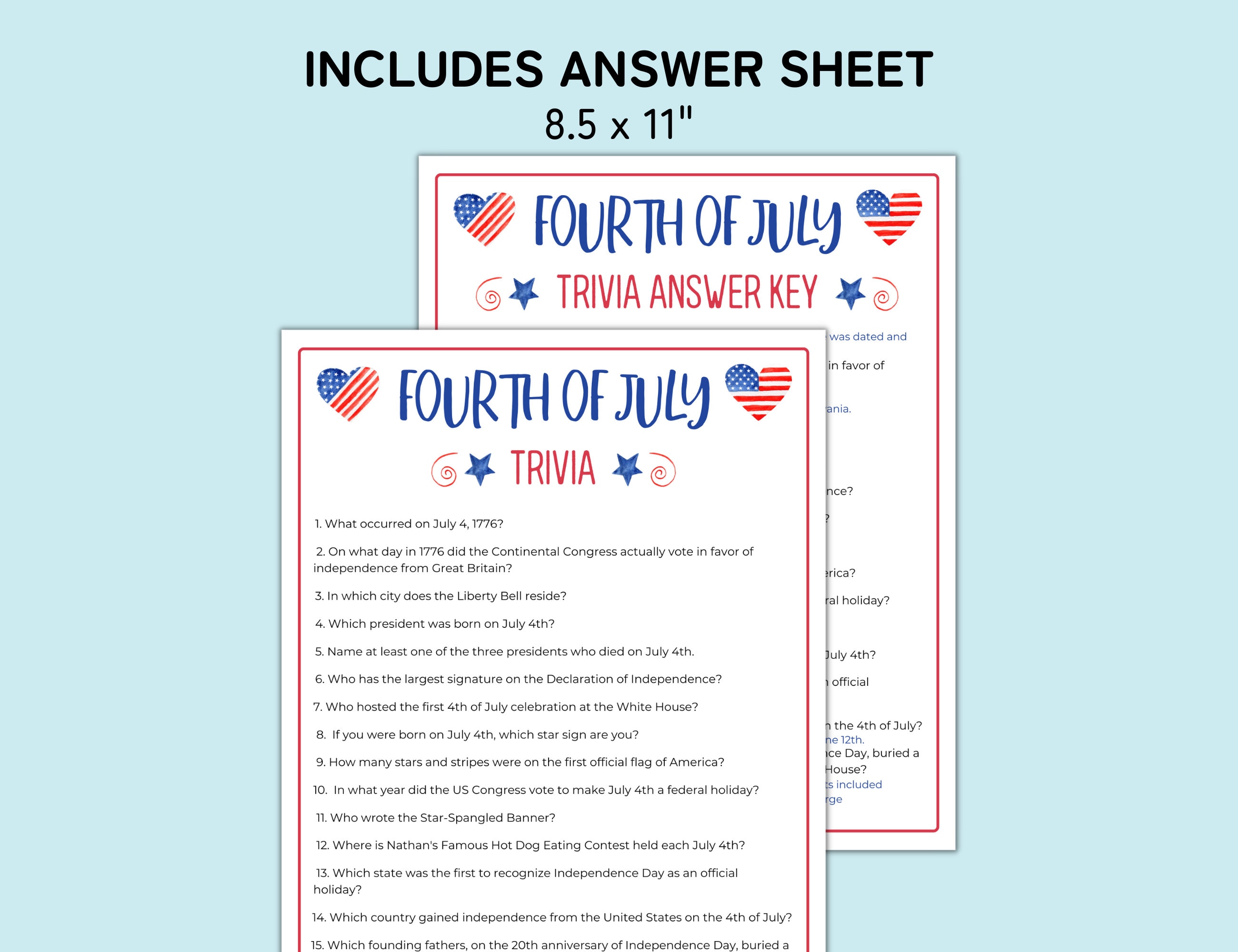 Patriotic Icebreaker: Printable 4th of July Trivia Game, Patriotic ...