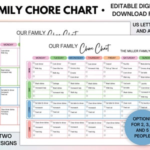 Editable Weekly Family Chore Chart for Kids and Adults, Printable ...