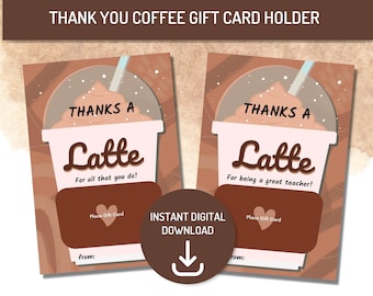 EDITABLE Thank You Gift Card Holder Printable, Coffee Teacher ...