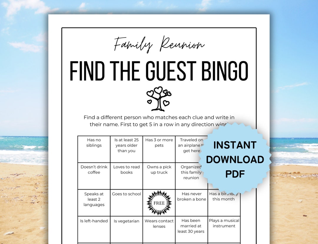 Family Reunion Game, Find the Guest Bingo, Find Someone Who, Mix and ...
