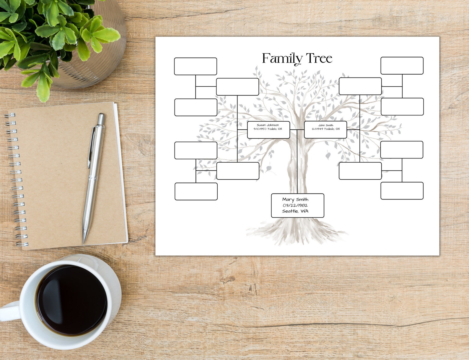 Family Tree Template 4 Generation, Family Tree Chart, Printable for ...
