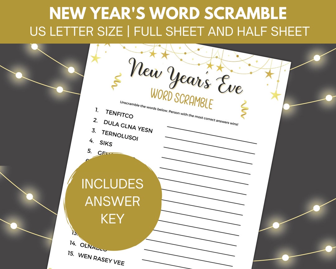 New Years Word Scramble Game, New Years Eve Party, New Years Games ...