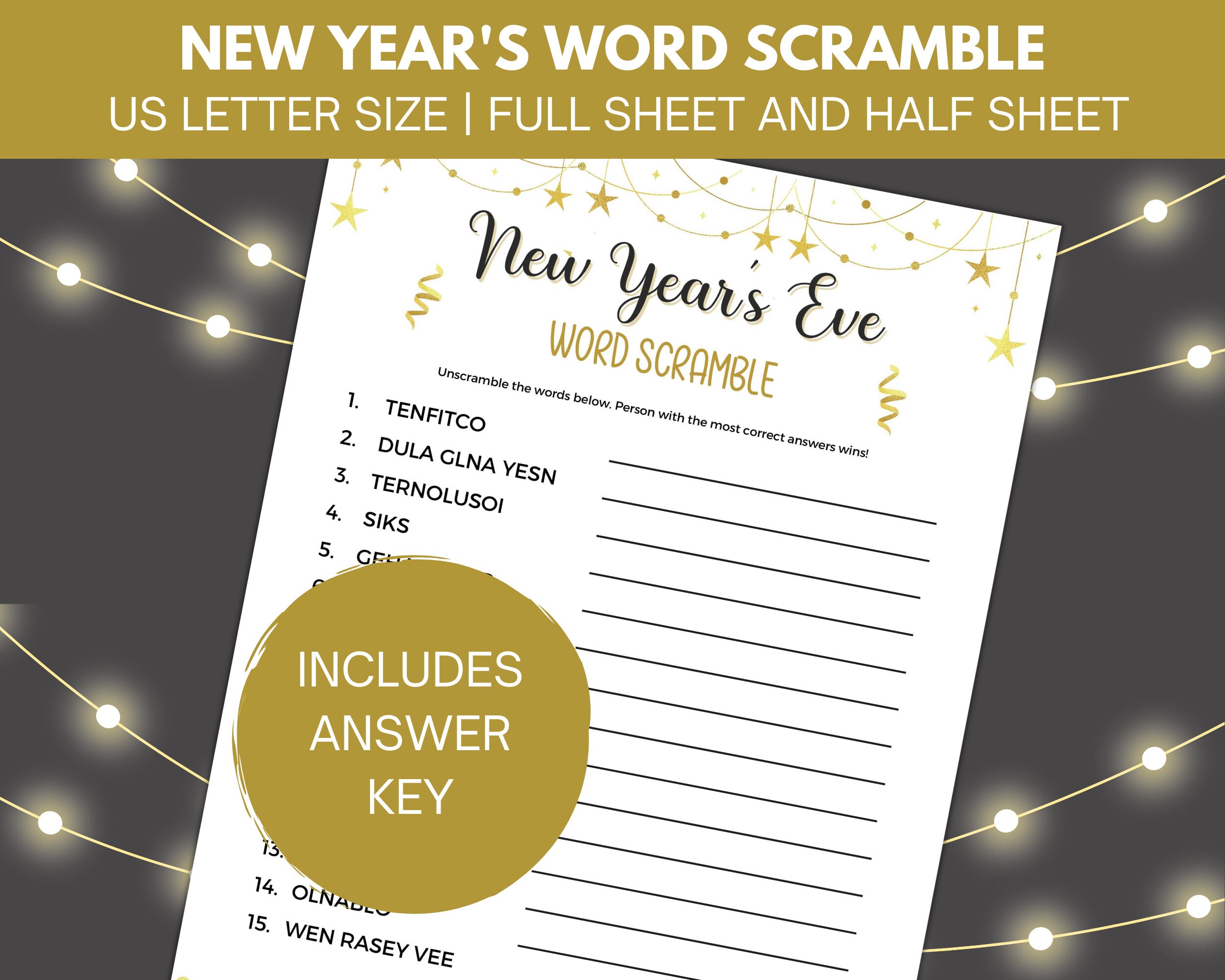 New Years Word Scramble Game, New Years Eve Party, New Years Games ...