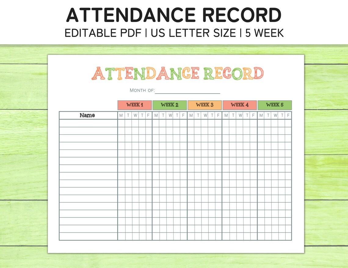 Editable Daycare Attendance Sheet for Preschool Home School - Etsy