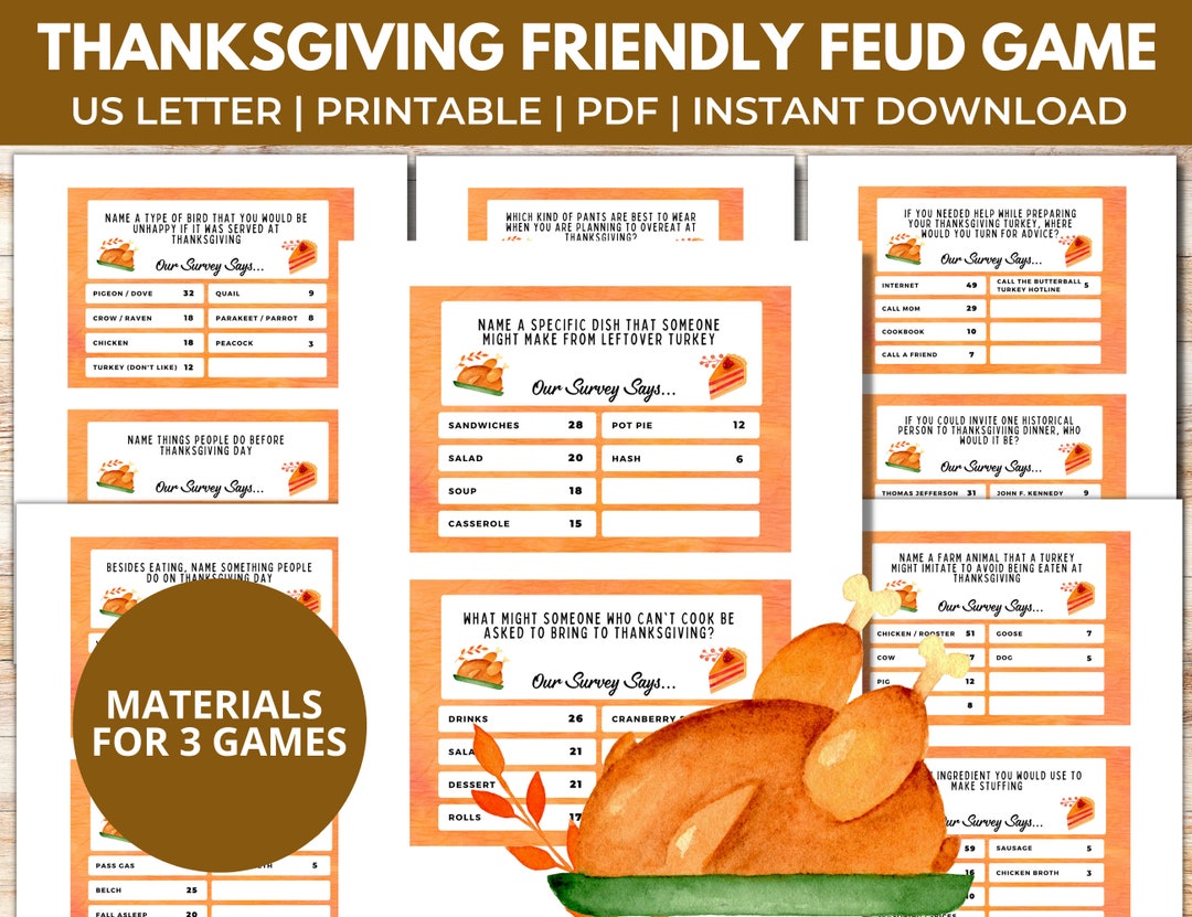 Thanksgiving Friendly Feud Game, Printable Game, Fall Party Games ...
