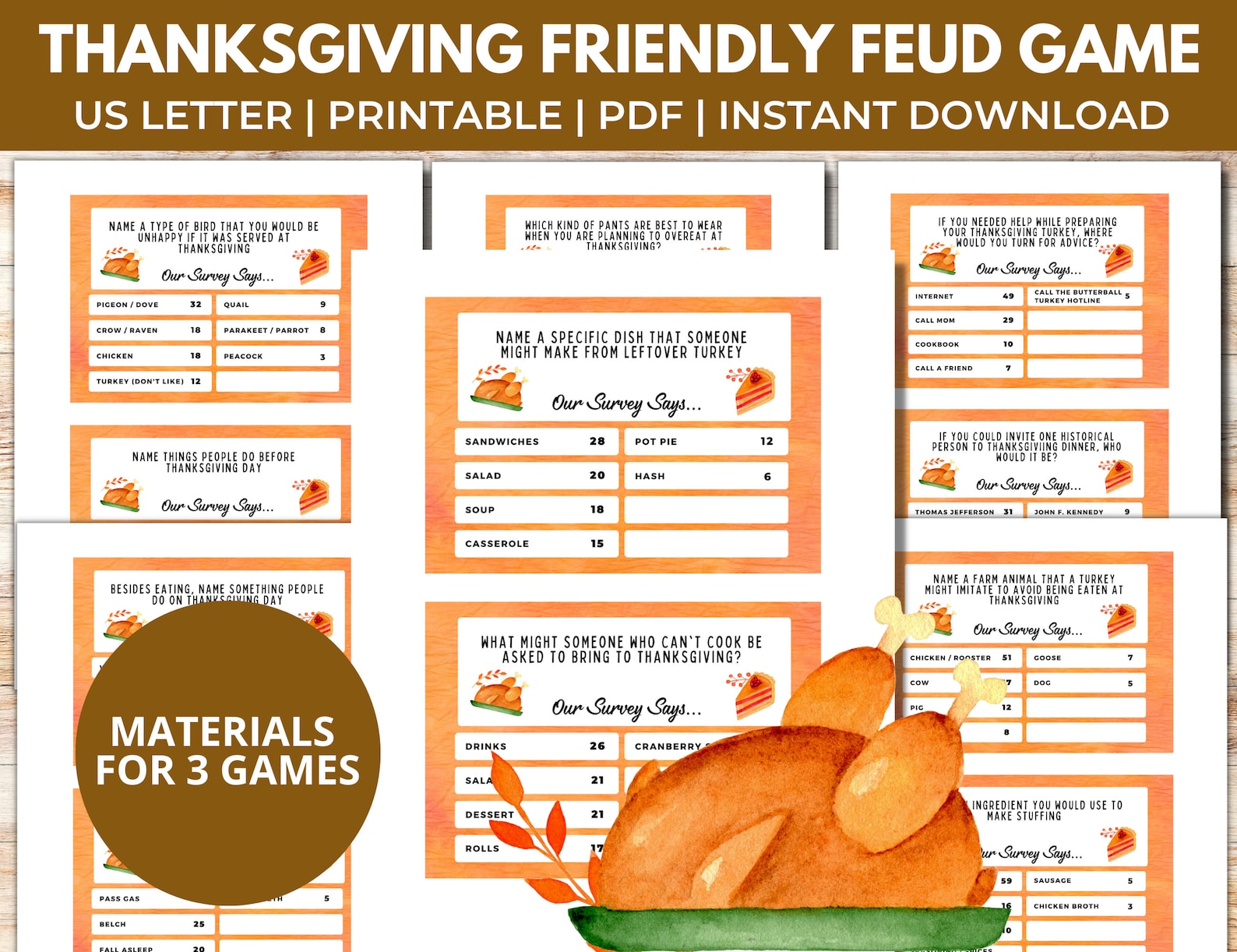 Thanksgiving Friendly Feud Game, Printable Game, Fall Party Games ...