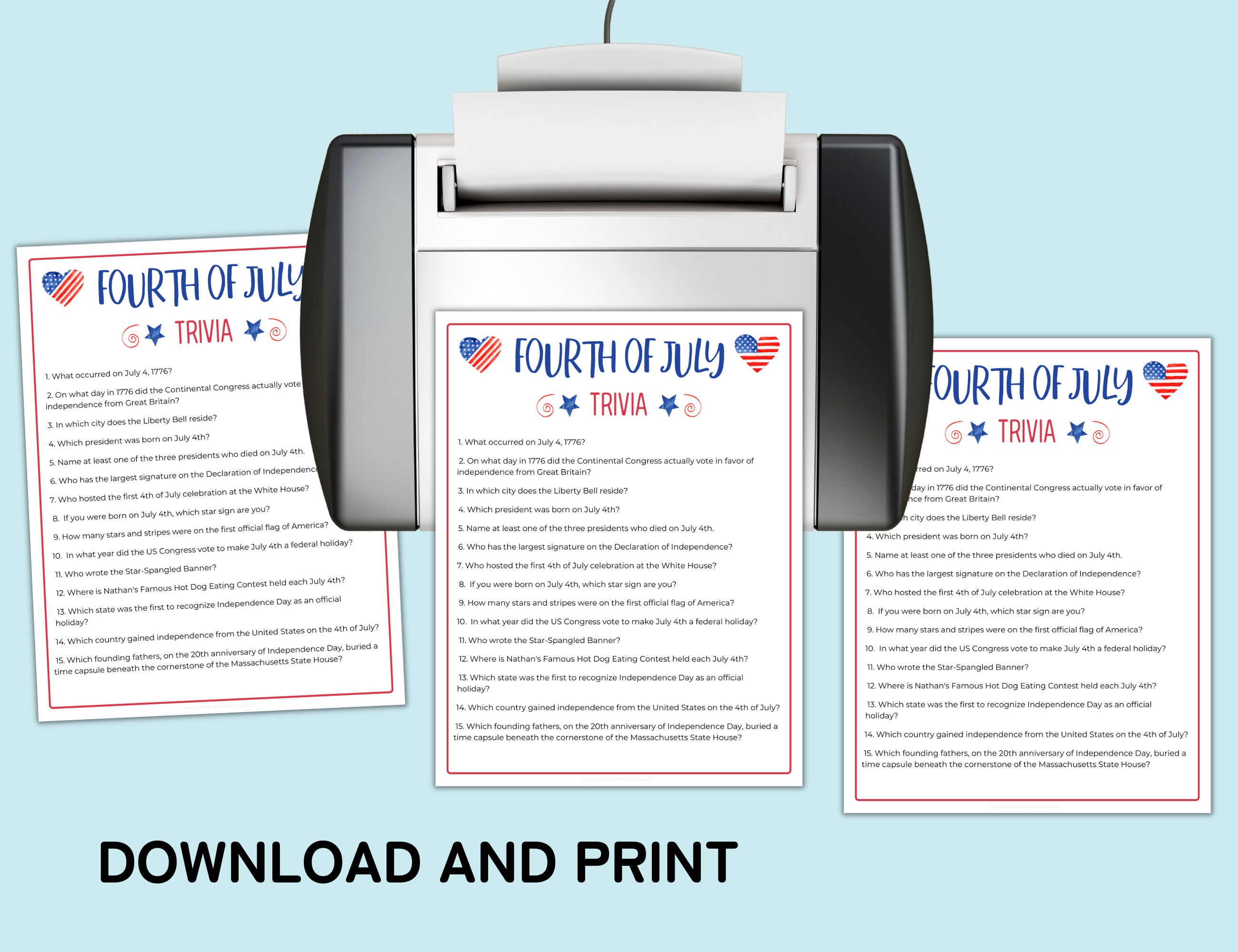Patriotic Icebreaker: Printable 4th of July Trivia Game, Patriotic ...