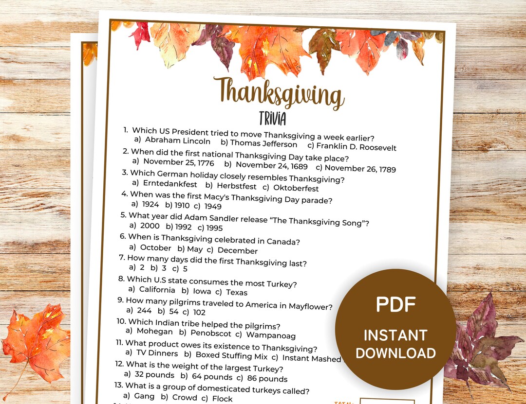 Thanksgiving Trivia Game, Friendsgiving Games, Printable Games, Fall ...
