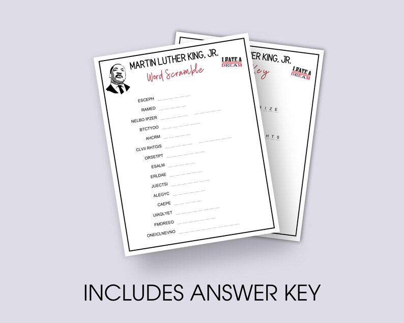 Martin Luther King, Jr. Word Scramble Game, MLK Day Printable Games ...