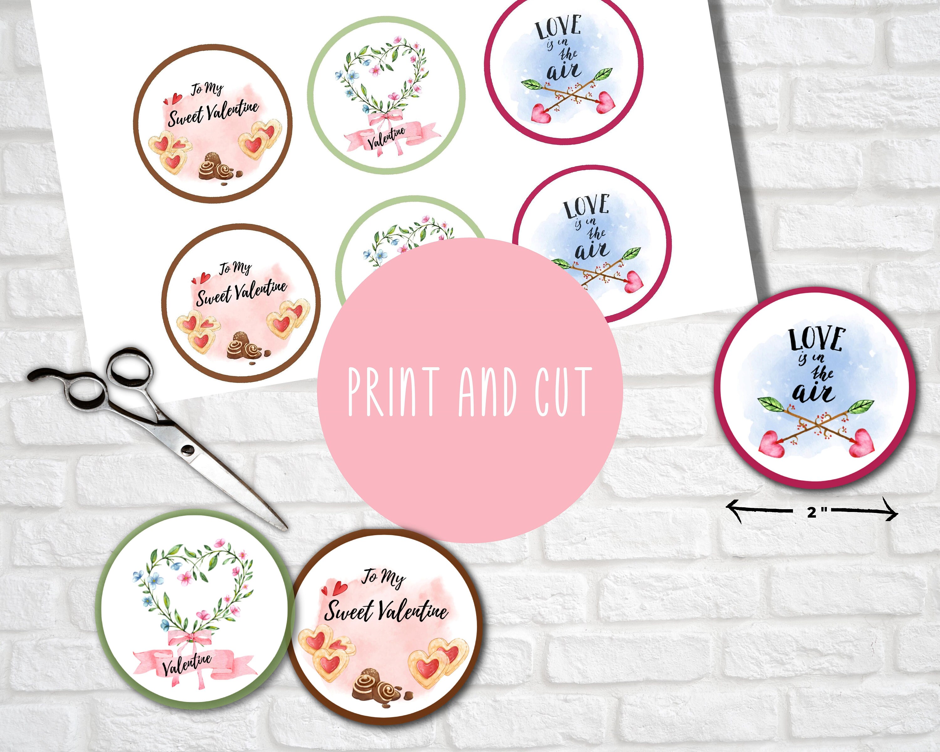 Printable Valentine's Day Cupcake Toppers, Gift Tags, Instant Download ...