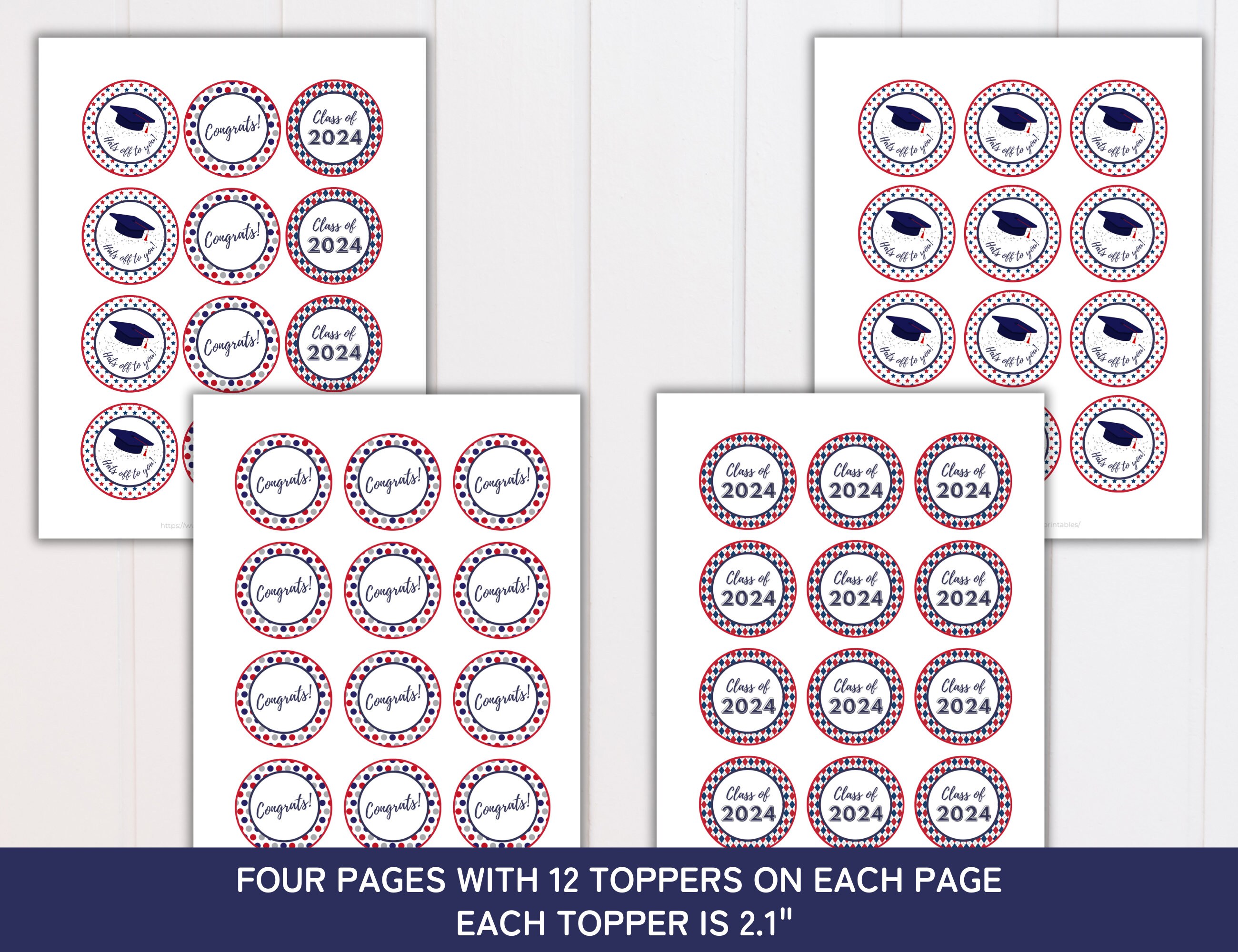 Printable Graduation Cupcake Toppers, 2024 Graduation Party Decorations ...