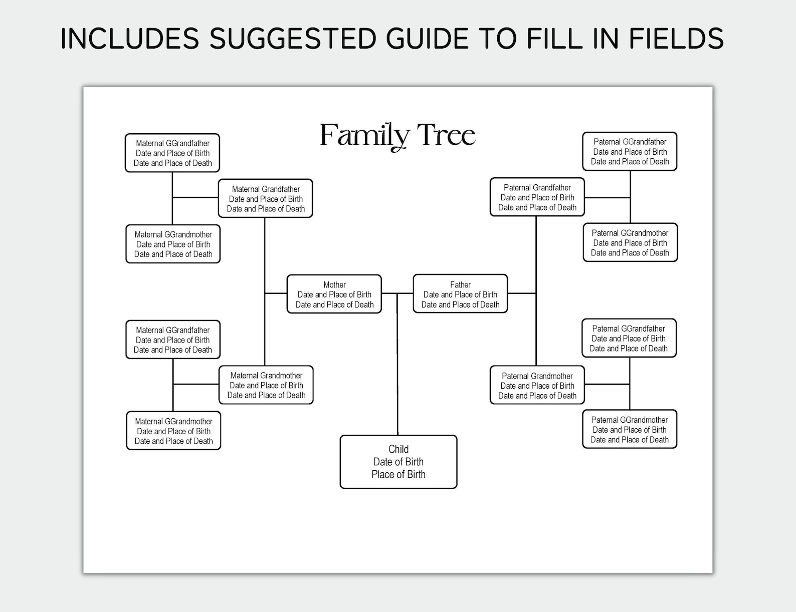 Family Tree Template 4 Generation, Family Tree Chart, Printable for ...