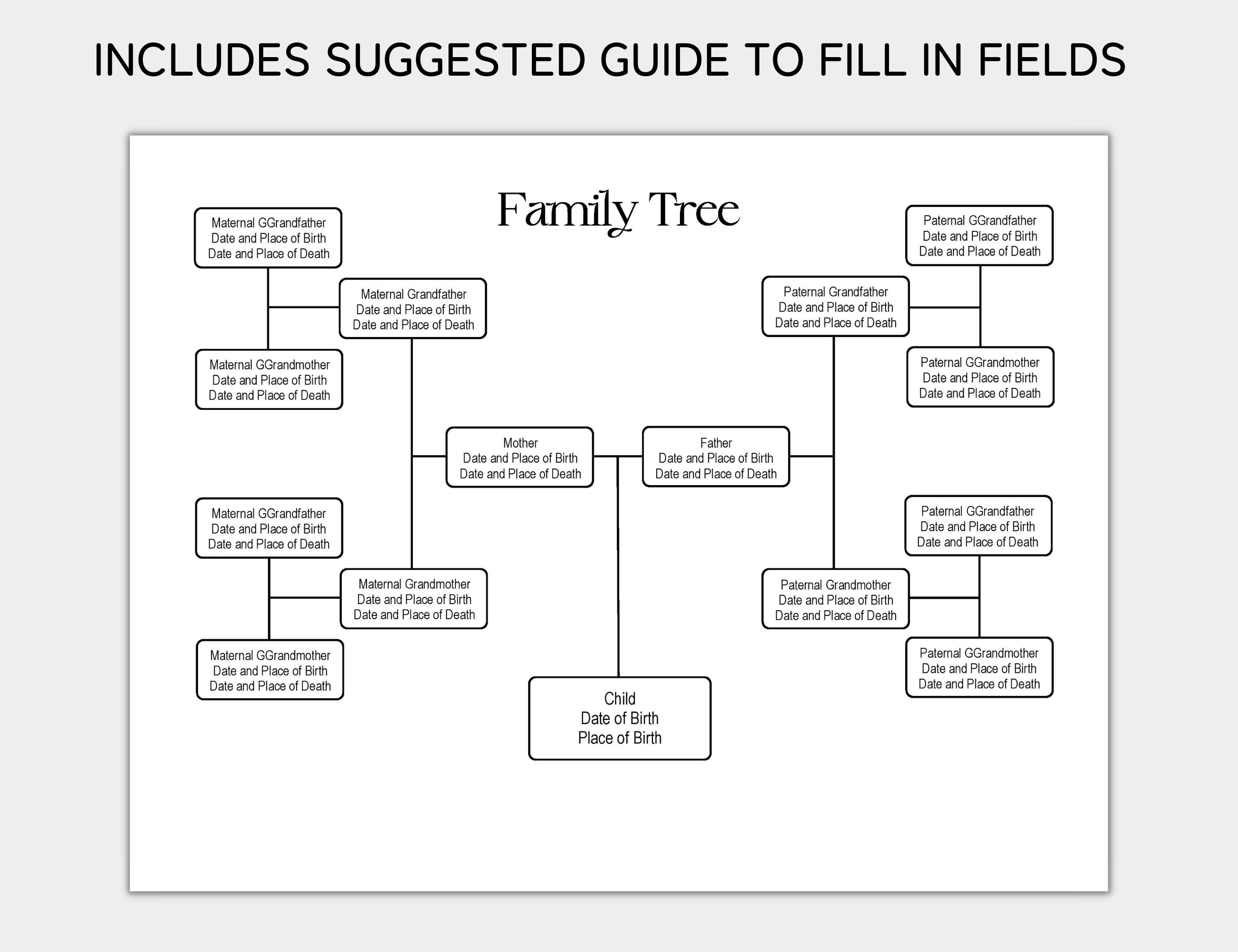 Family Tree Template 4 Generation, Family Tree Chart, Printable for ...