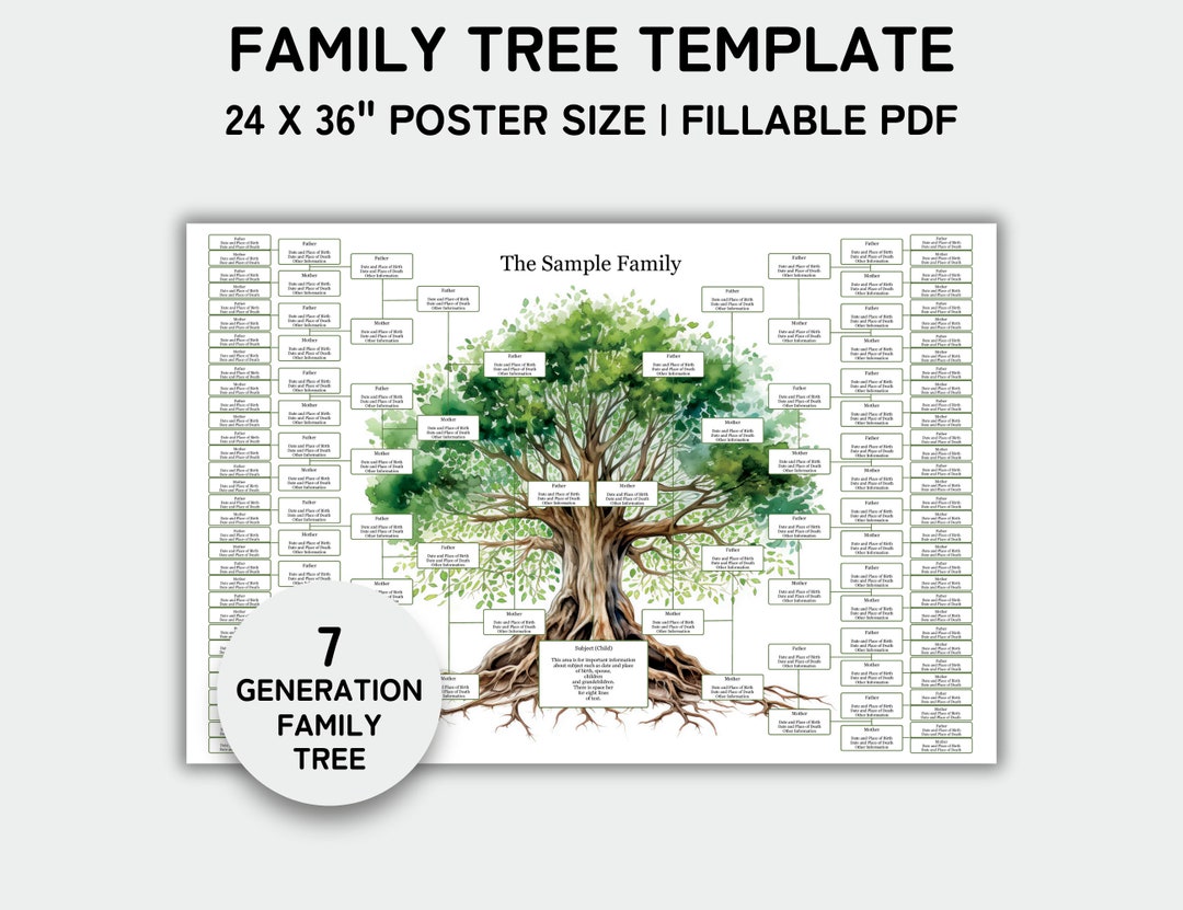 Family Tree Template 7 Generation, Family Tree Chart, 24x36" Poster ...