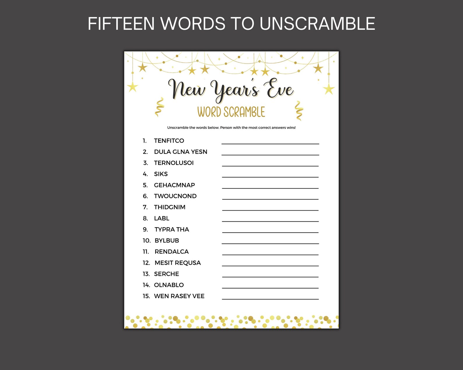 New Years Word Scramble Game, New Years Eve Party, New Years Games ...