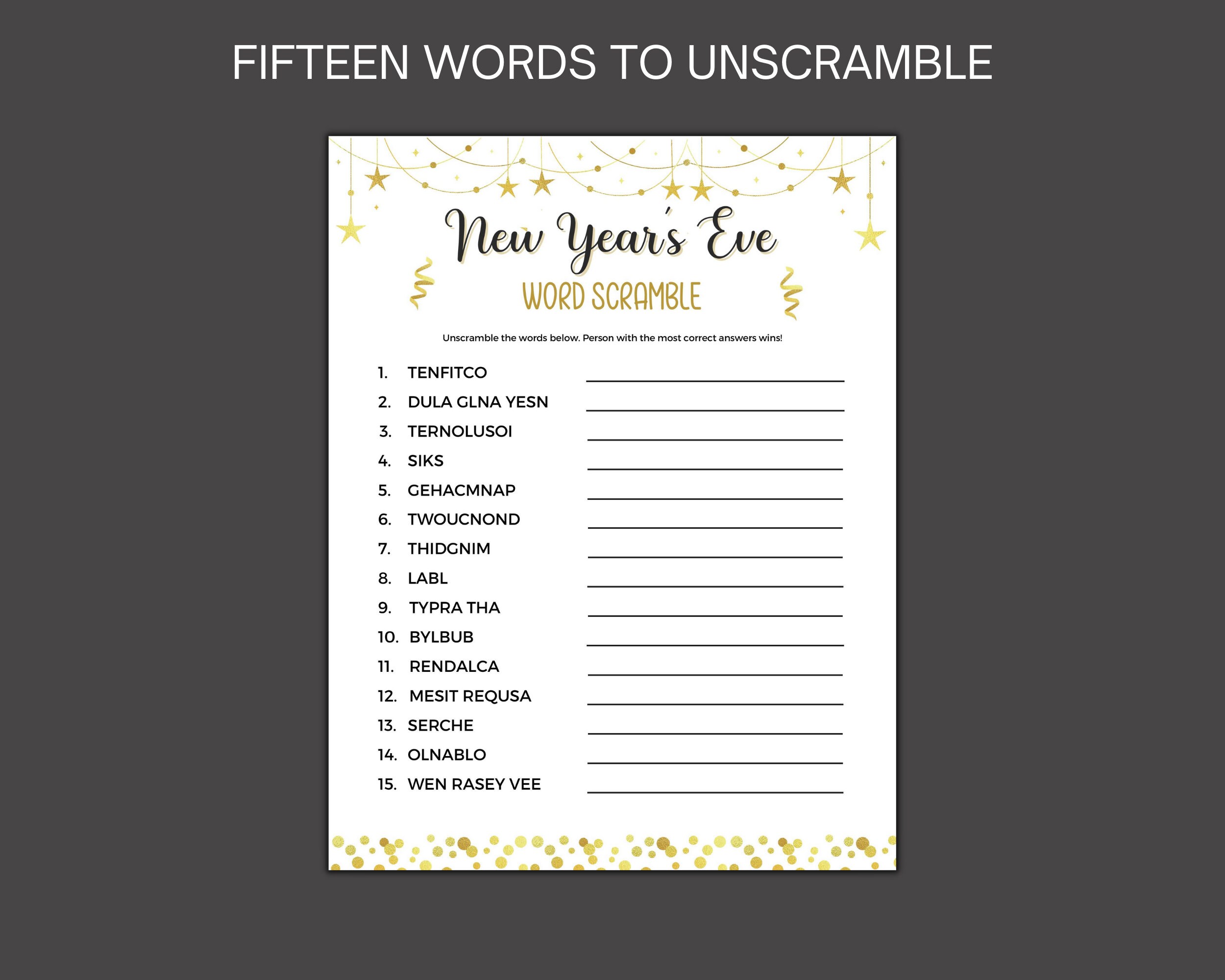 New Years Word Scramble Game, New Years Eve Party, New Years Games ...