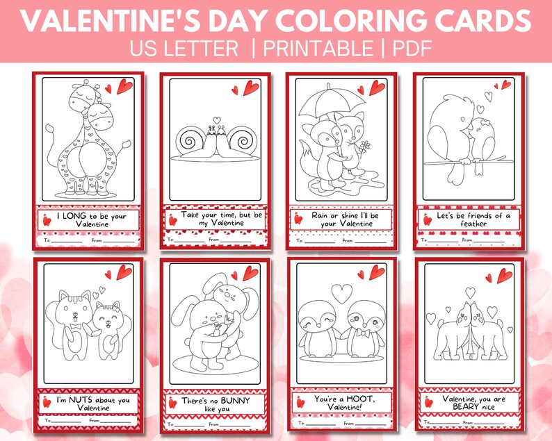 Valentine Coloring Cards, Printable Valentine Coloring Cards for Kids ...